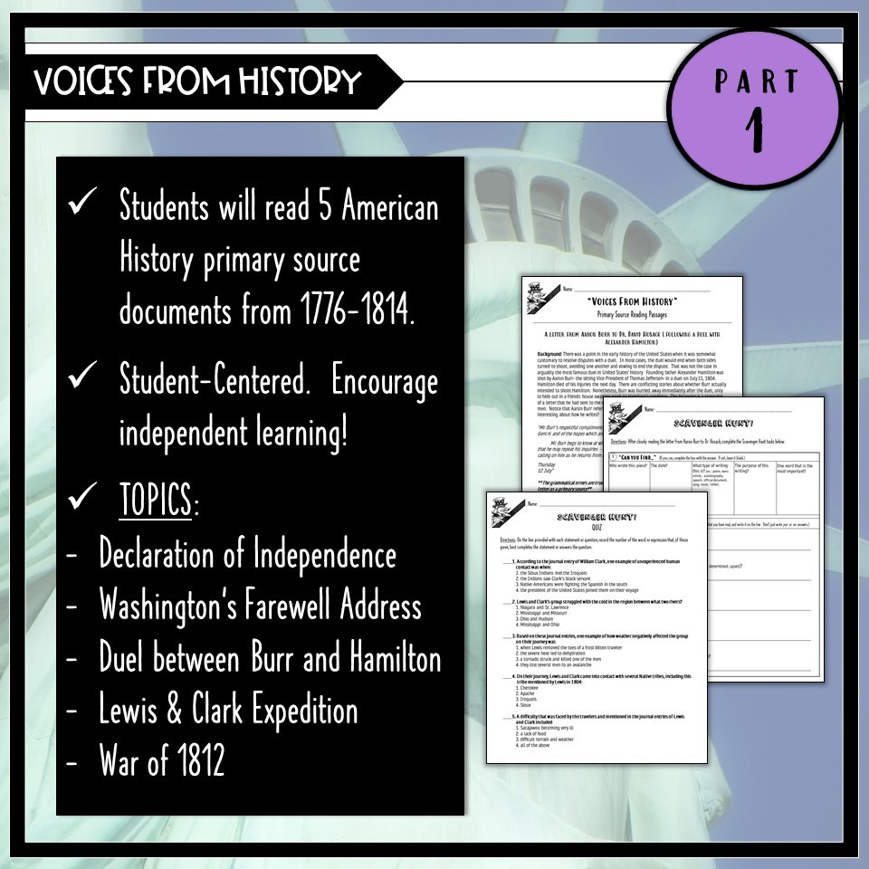 US History DISTANCE LEARNING- Primary Source Reading Skills! (Part 1: ...