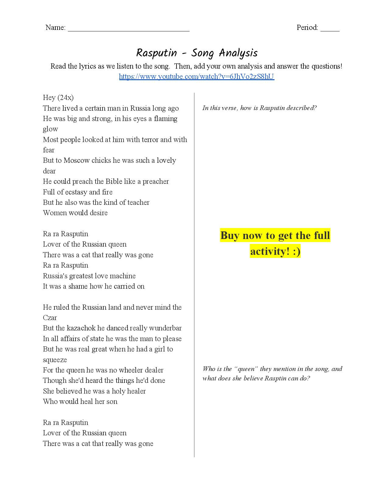 "Rasputin" - Boney M. song Lyric Analysis - Amped Up Learning