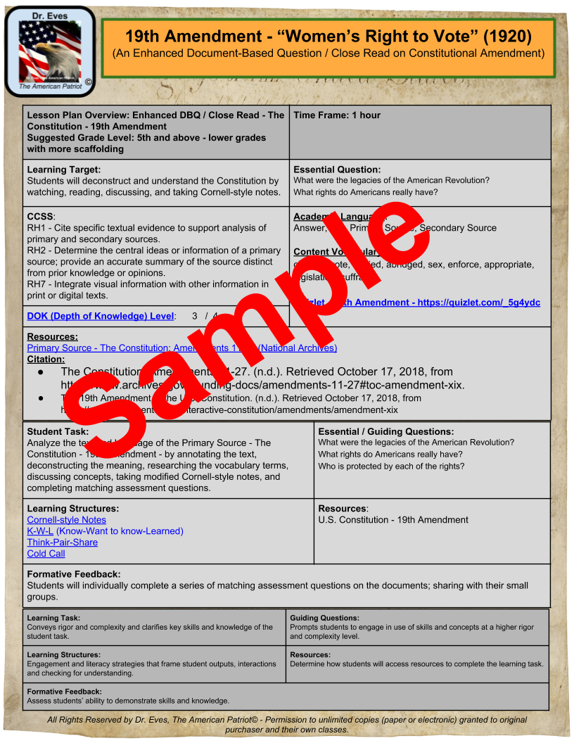 2nd Amendment - "Right to Bear Arms" - Enhanced DBQ - Close Read (PDF)