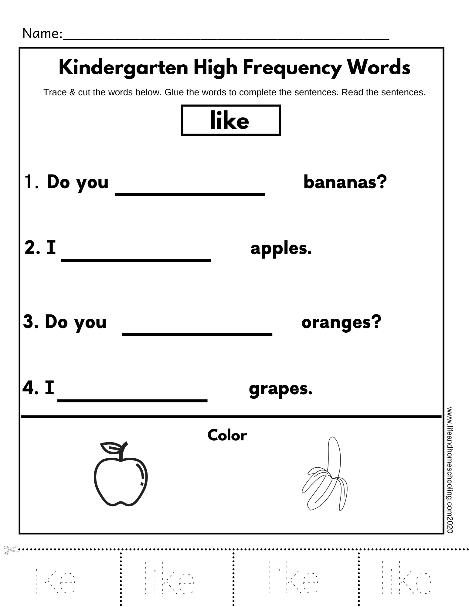 Kindergarten High Frequency Words