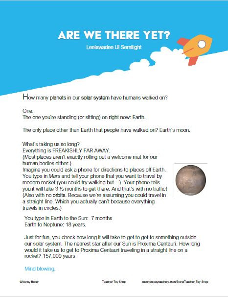 Space Worksheet about Distances in Outer Space