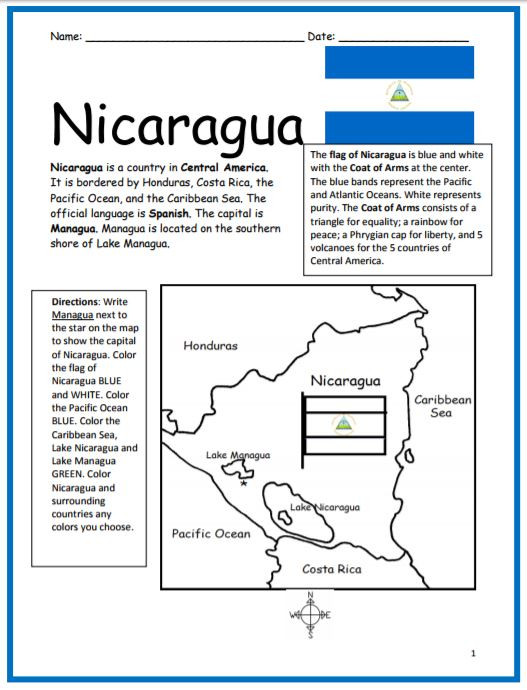 Color and Learn Geography - Nicaragua - Amped Up Learning