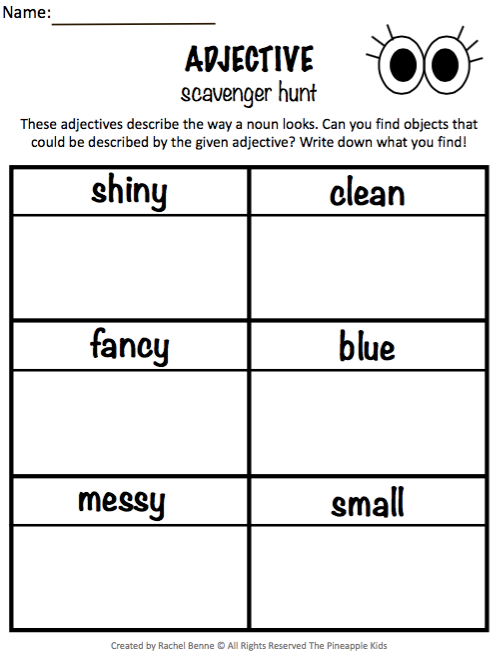 Adjectives | Scavenger Hunts based on the 5 Senses!