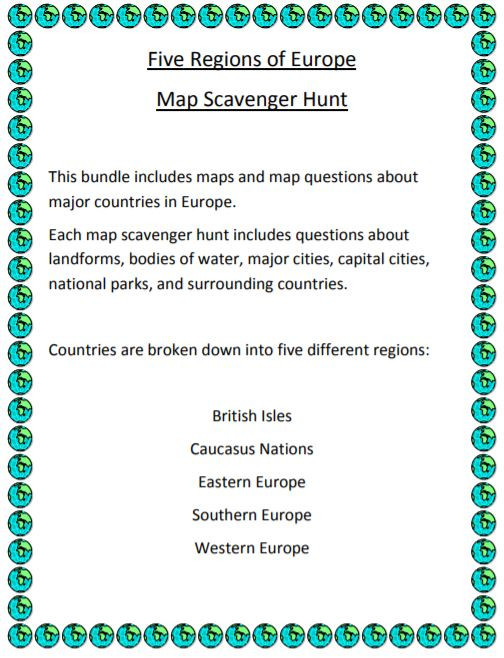 Five Regions of Europe Map Scavenger Hunt - Amped Up Learning
