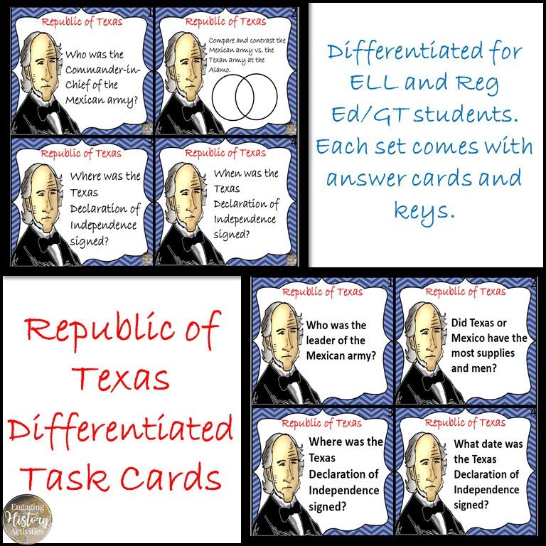 Republic of Texas Differentiated Task Cards - Amped Up Learning
