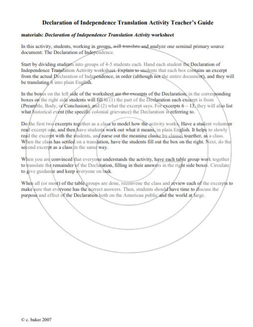 Declaration of Independence primary source translation and analysis ...