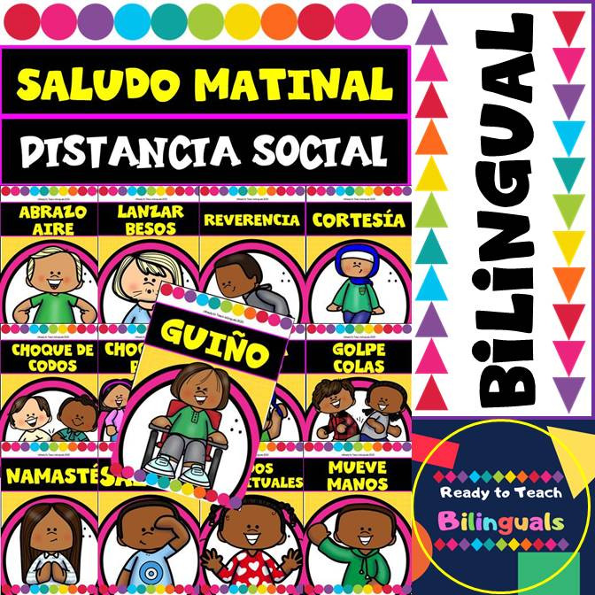 Morning Greeting Social distance Posters - Bilingual