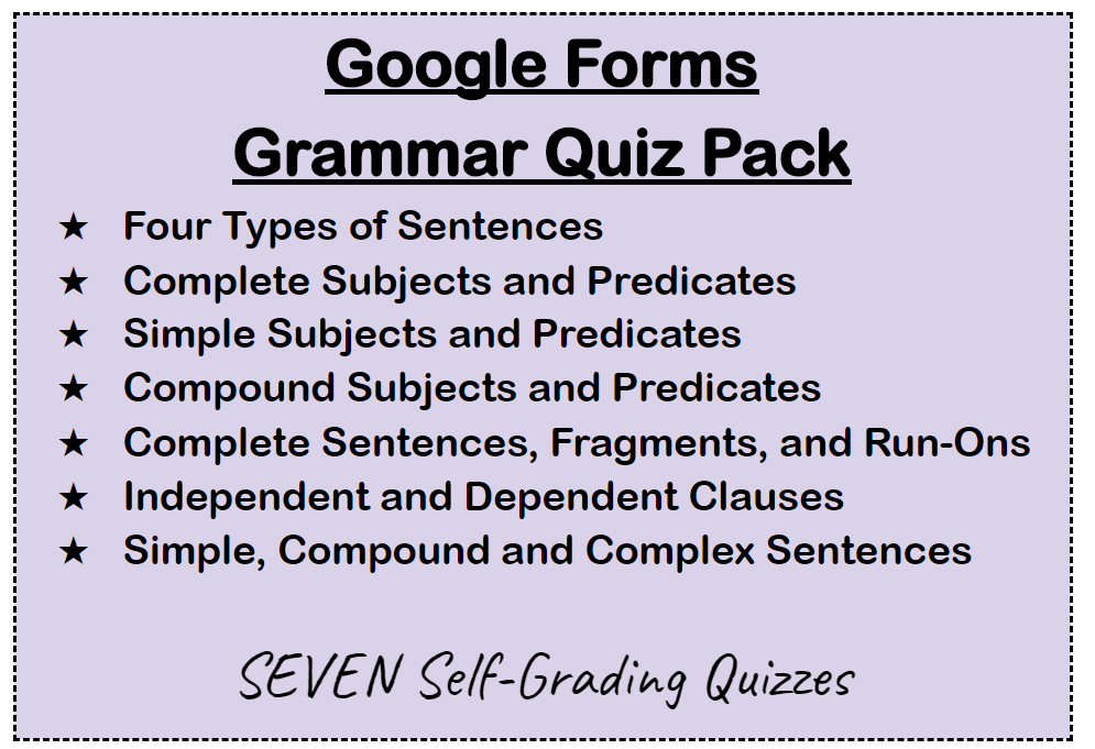 Google Forms Grammar Quiz Pack