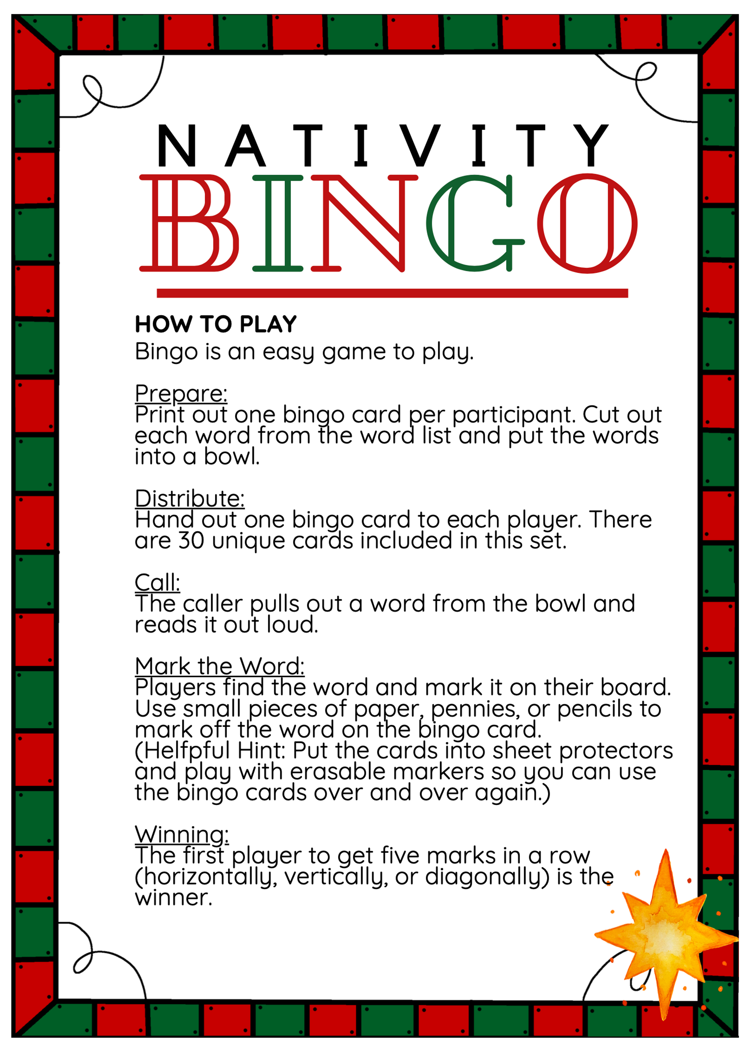 Nativity Bingo for Christmas