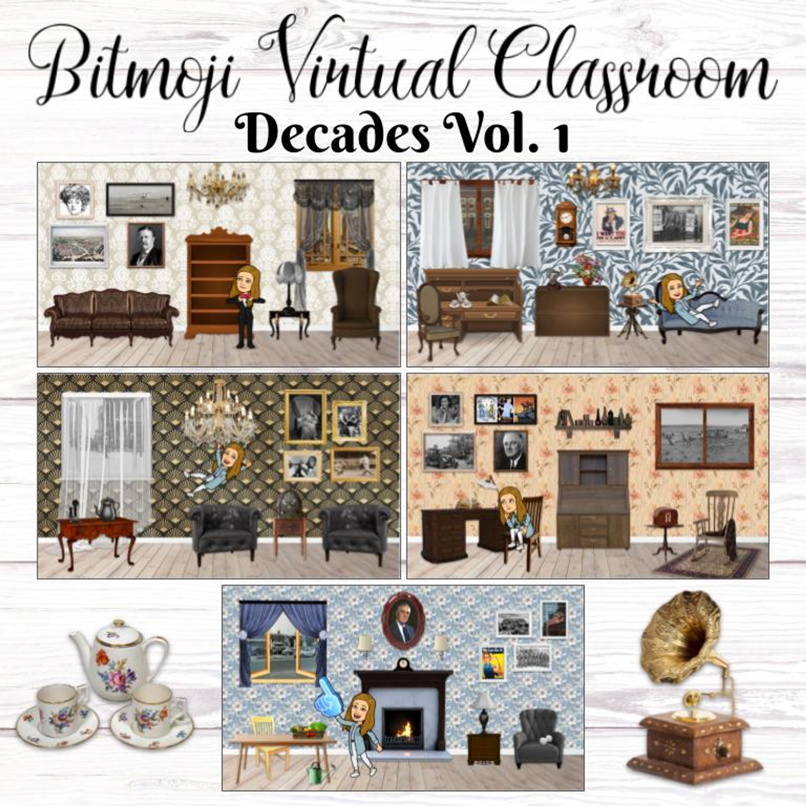 Bitmoji Virtual Classroom - Decades (1900-1940s)