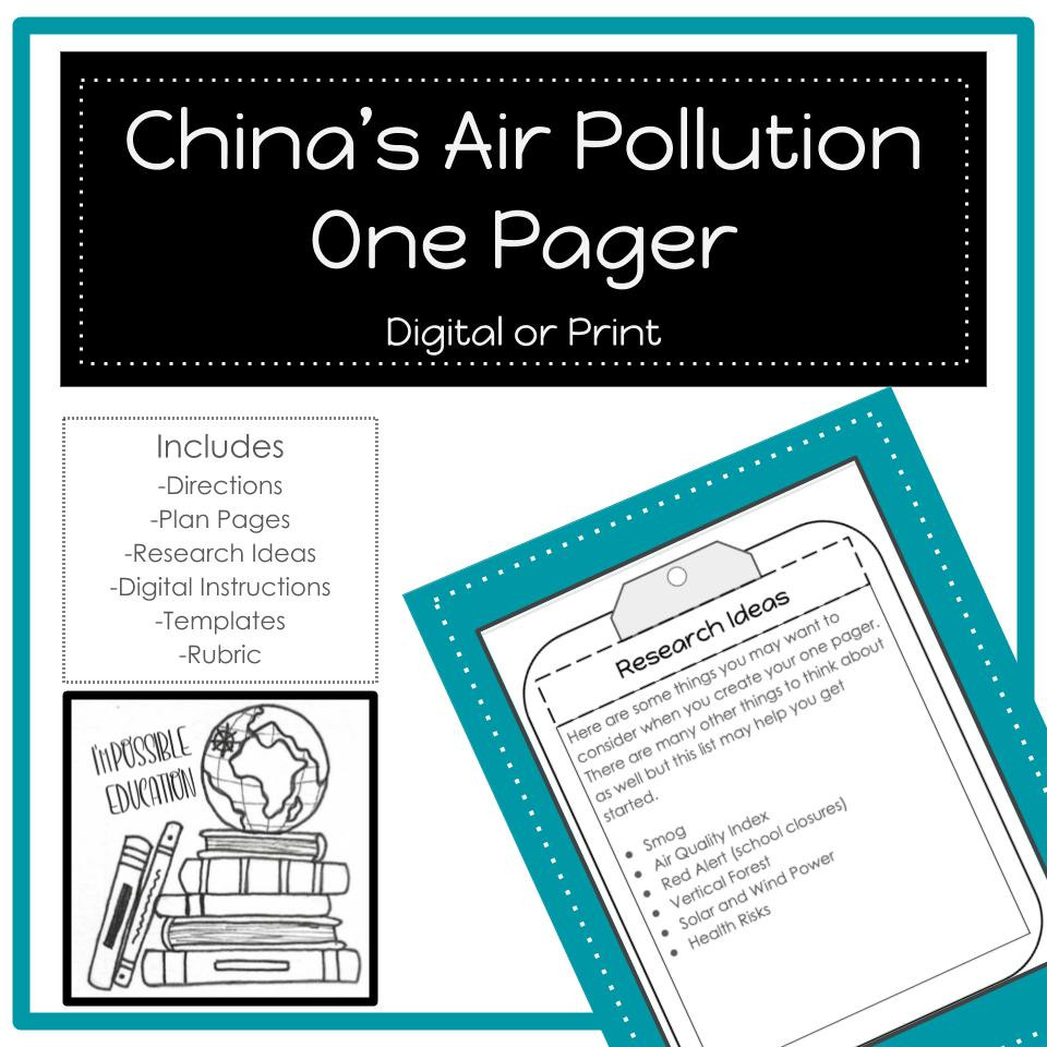 China's Air Pollution One Pager Digital or Print - Amped Up Learning