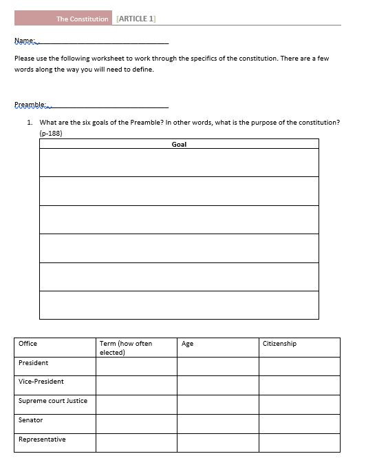 US Constitution Article 1 WS - Amped Up Learning