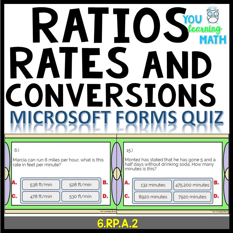 Ratios, Rates, and Conversions: Microsoft OneDrive Forms Quiz (20 Problems)