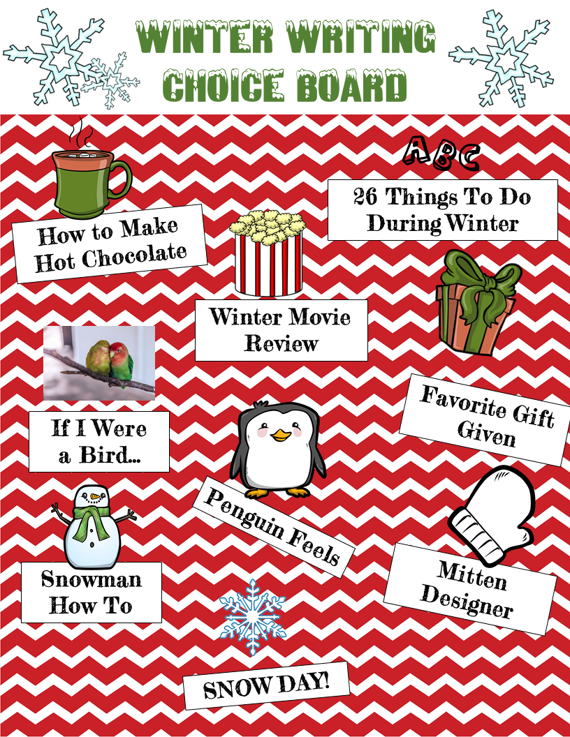 Winter Writing Choice Board (grades 2-4)