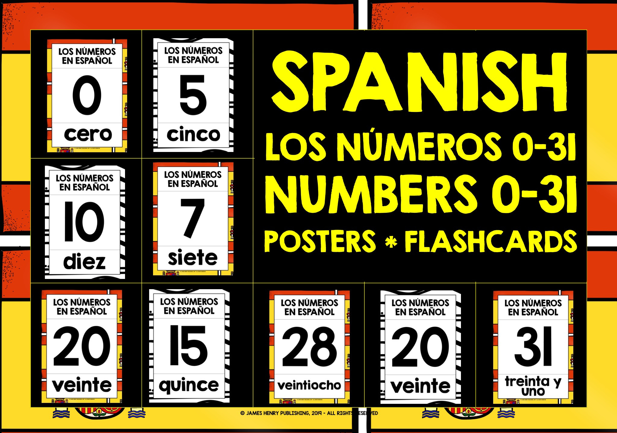 SPANISH NUMBERS 0-31 FLASHCARDS POSTERS