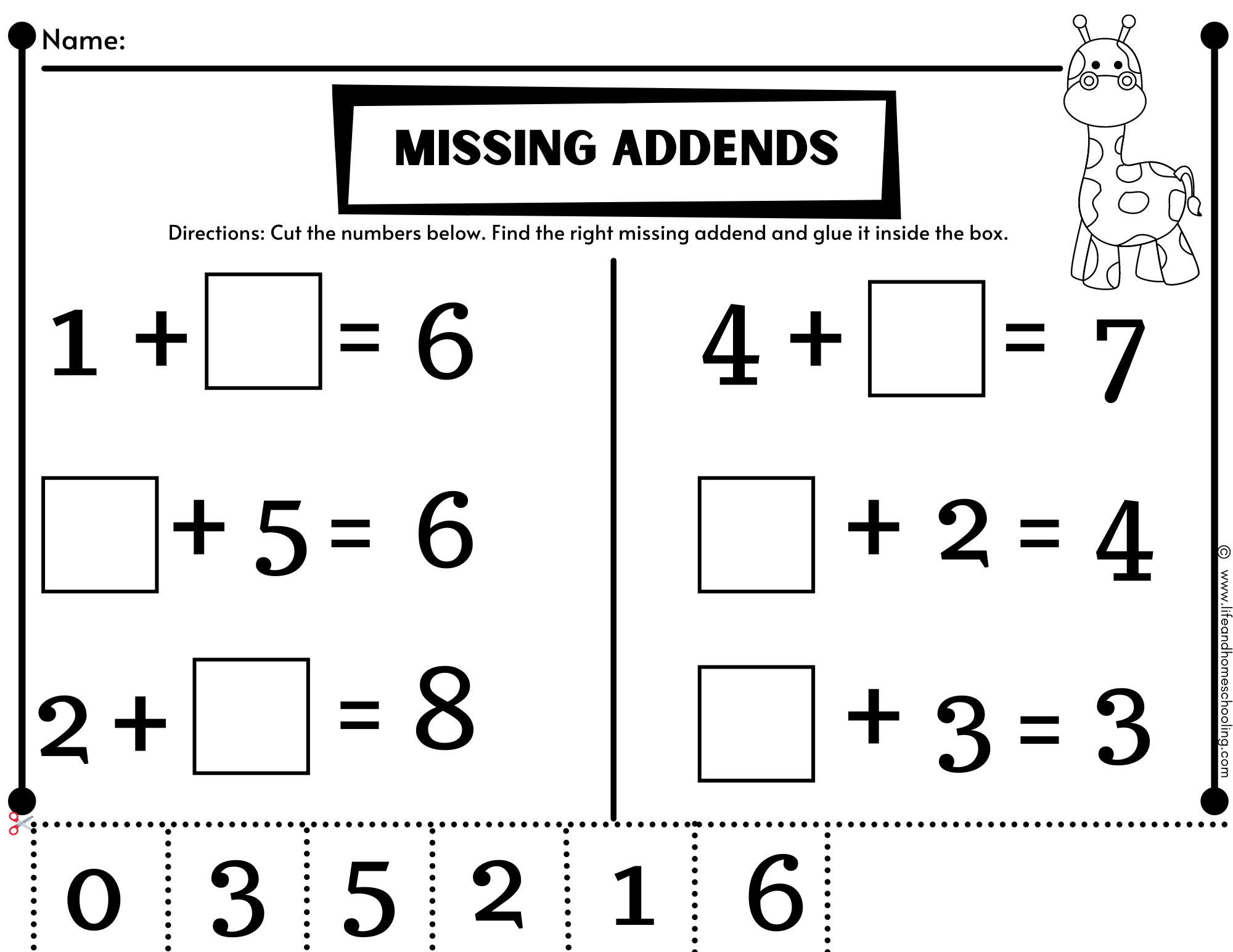 Missing Addends Worksheets
