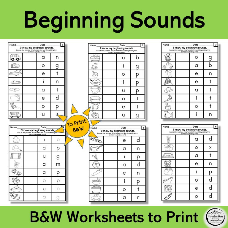 Beginning Sounds Worksheets for PowerPoint or Print