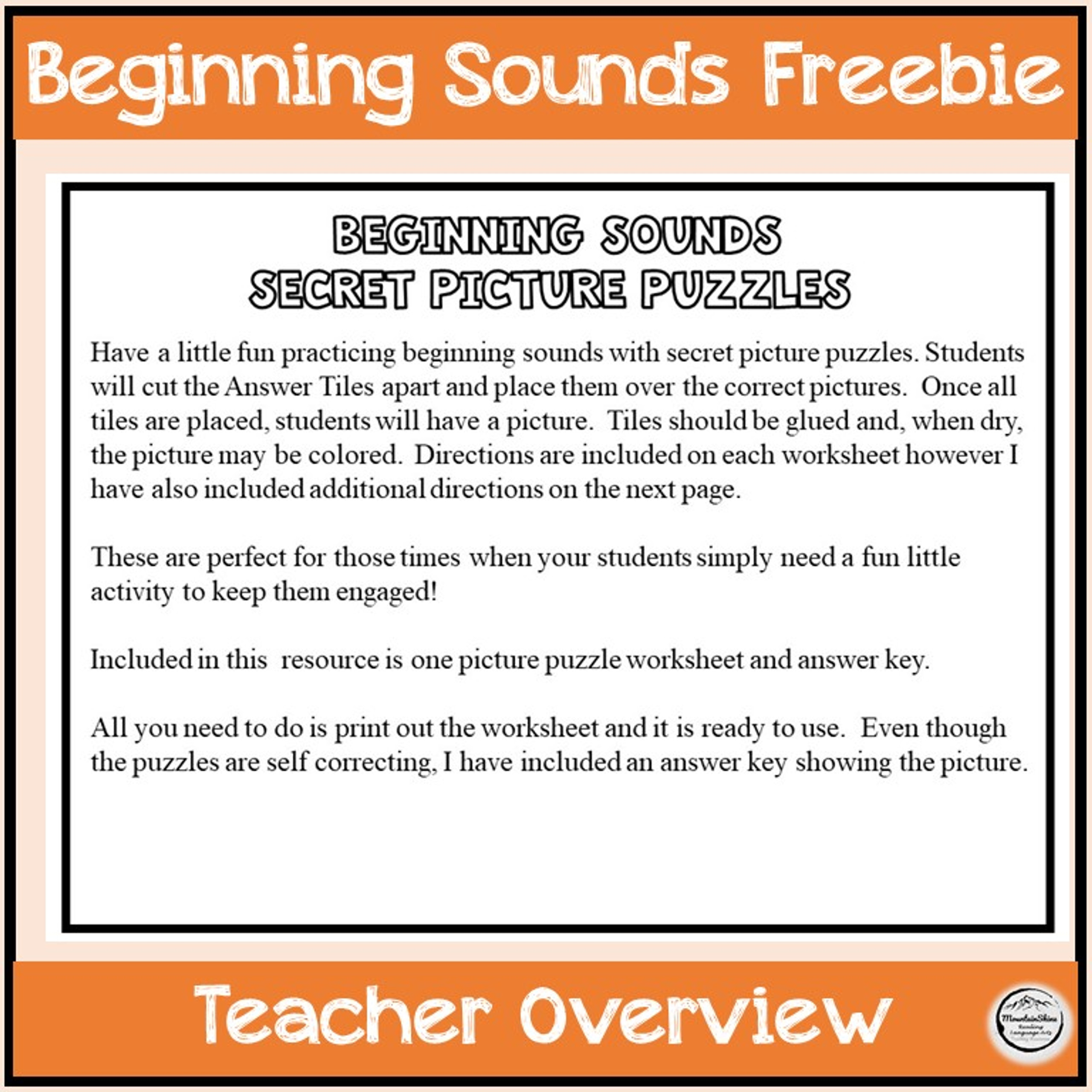 Beginning Sounds Secret Picture Puzzle