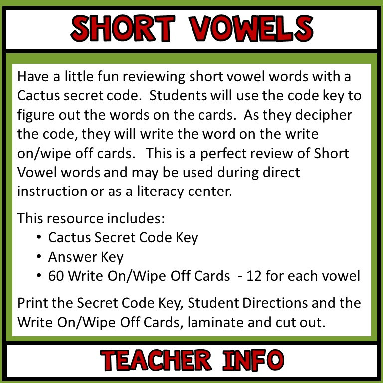 Short Vowels Literacy Centers