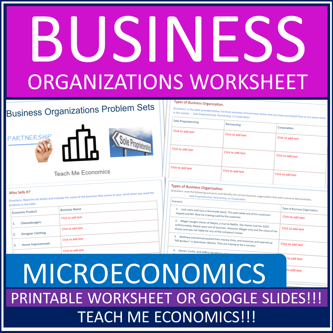 Business Organizations Worksheet Economics Microeconomics Distance Learning