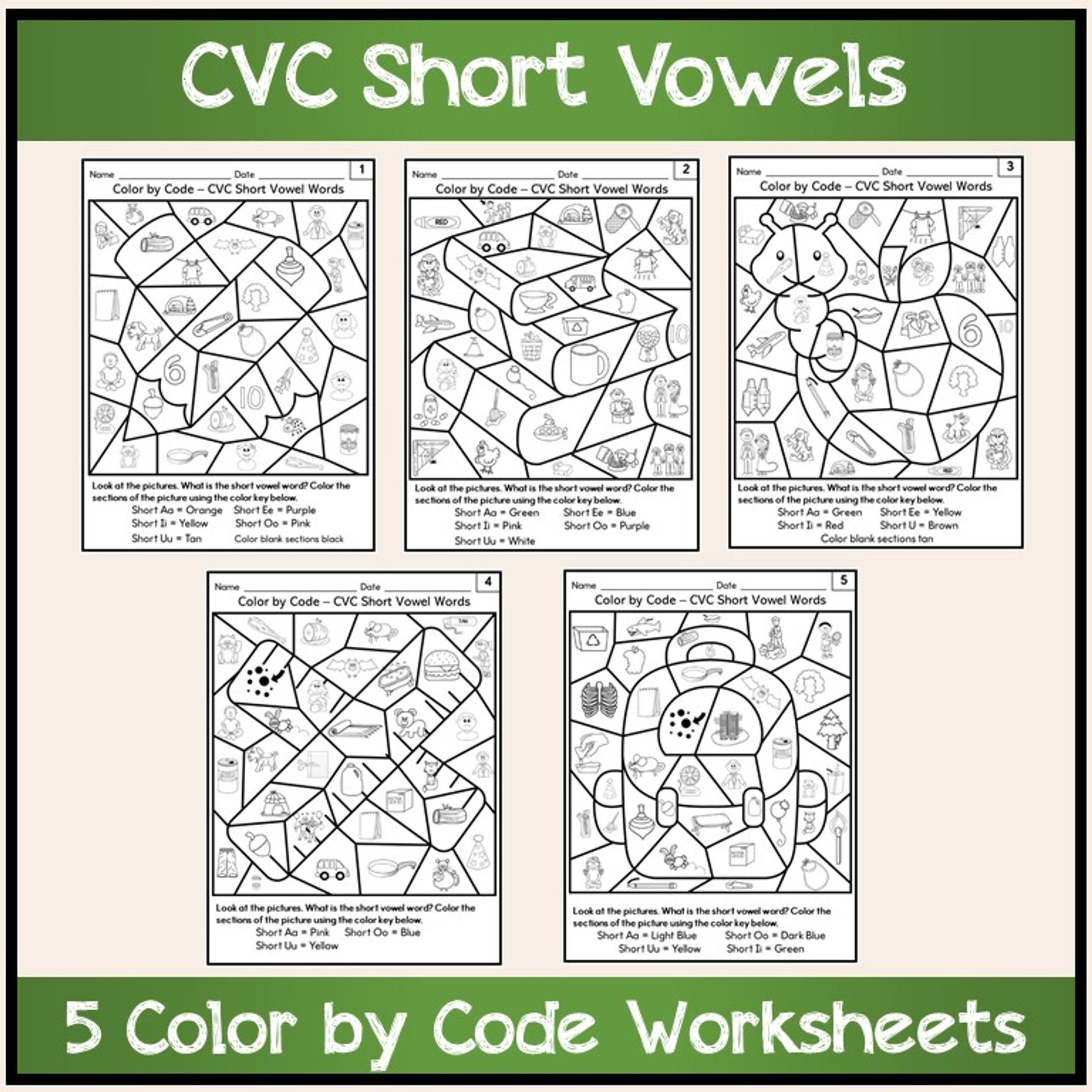 CVC Short Vowel E Bundle Make-A-Word, Puzzles, Worksheets & Flashcards