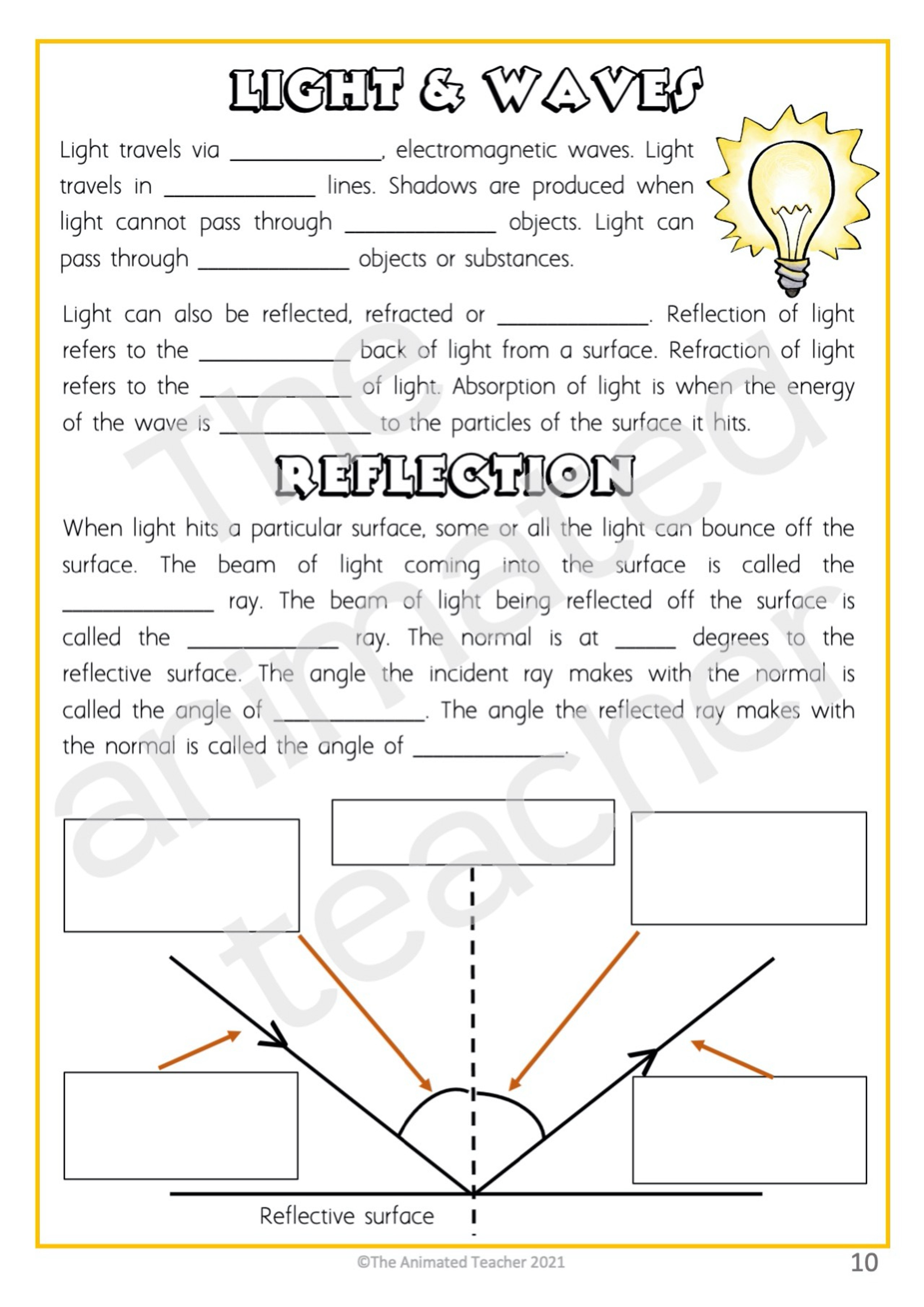 Light & Waves Doodle note worksheets