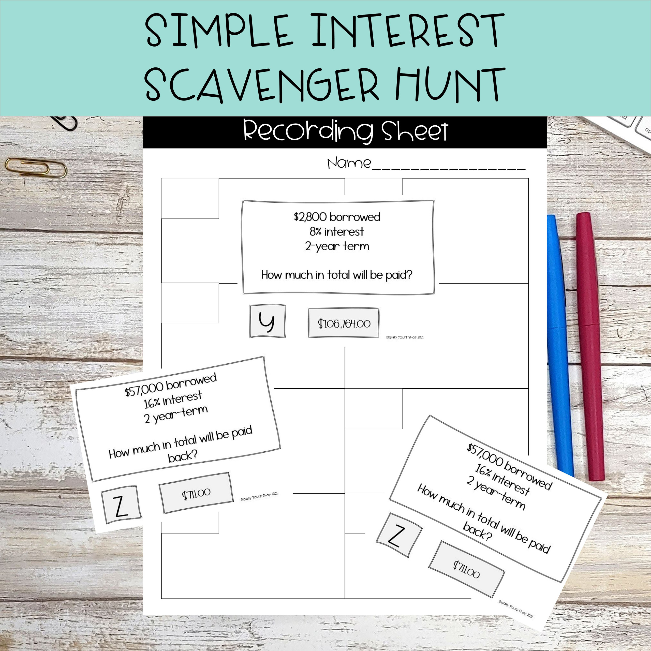 Simple Interest Scavenger Hunt