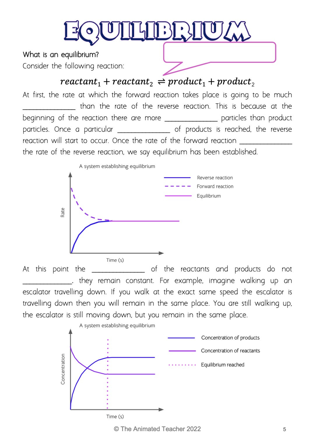 Equilibrium reactions introduction worksheets with answers