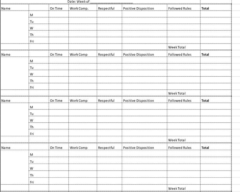 Behavior Point Sheets - Editable Excel Spreadsheet