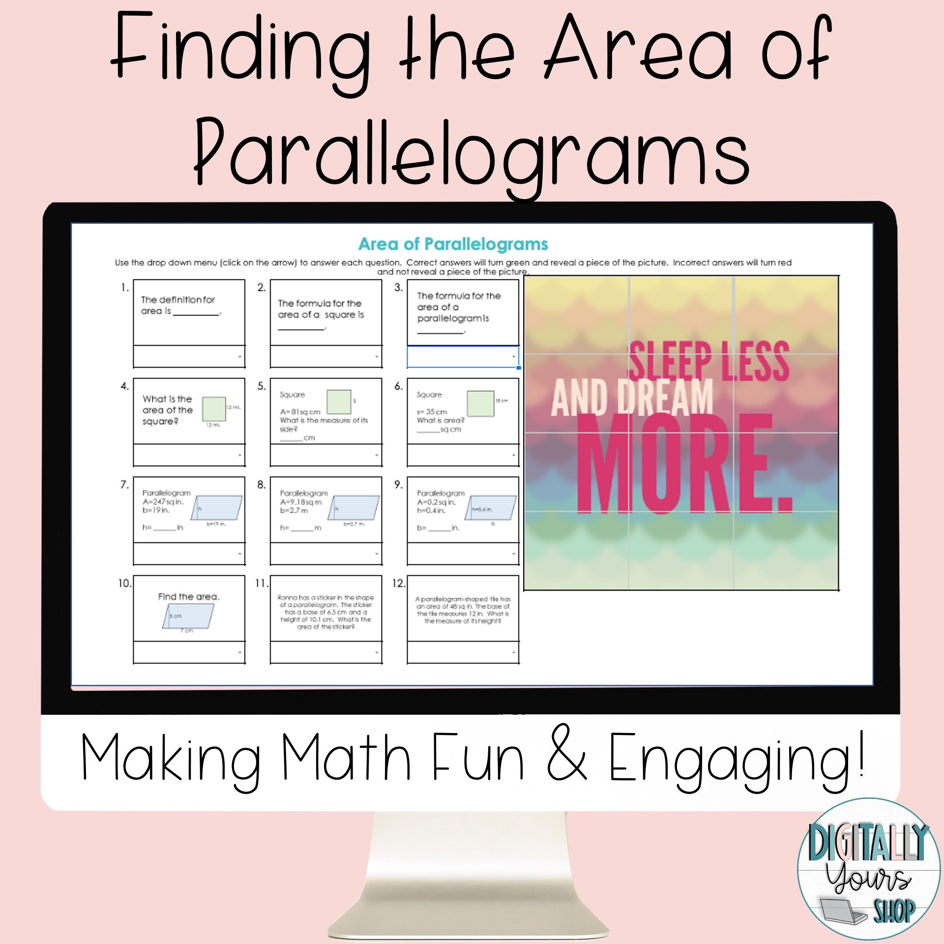 Finding the Area of Parallelograms Digital Mystery Picture Activity