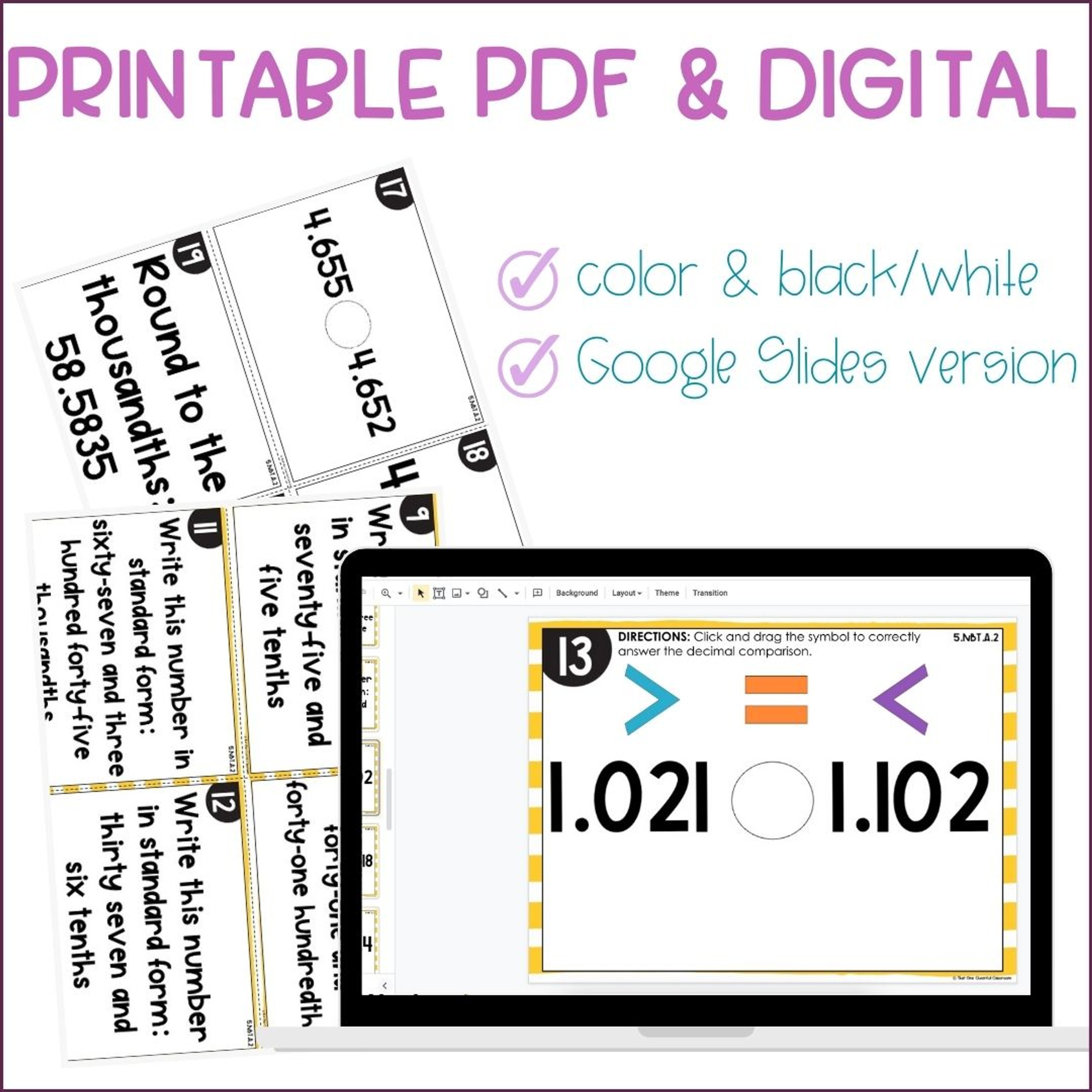 5th Grade Writing, Comparing and Rounding Decimals Place Value Math ...