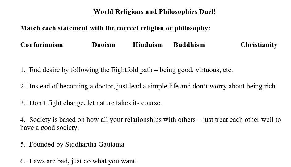 World Religions: Hinduism, Buddhism, Daoism, Christianity Comparison ...