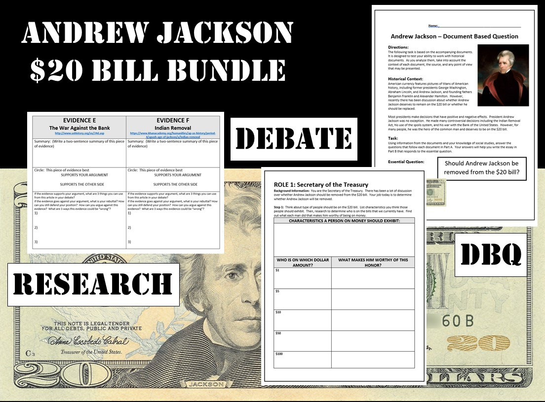Andrew Jackson $20 Bill Bundle - Webquest, Debate, DBQ - Amped Up Learning