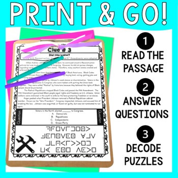 Civil War Reconstruction PUZZLE STATIONS: Civil War, Lincoln, Andrew ...