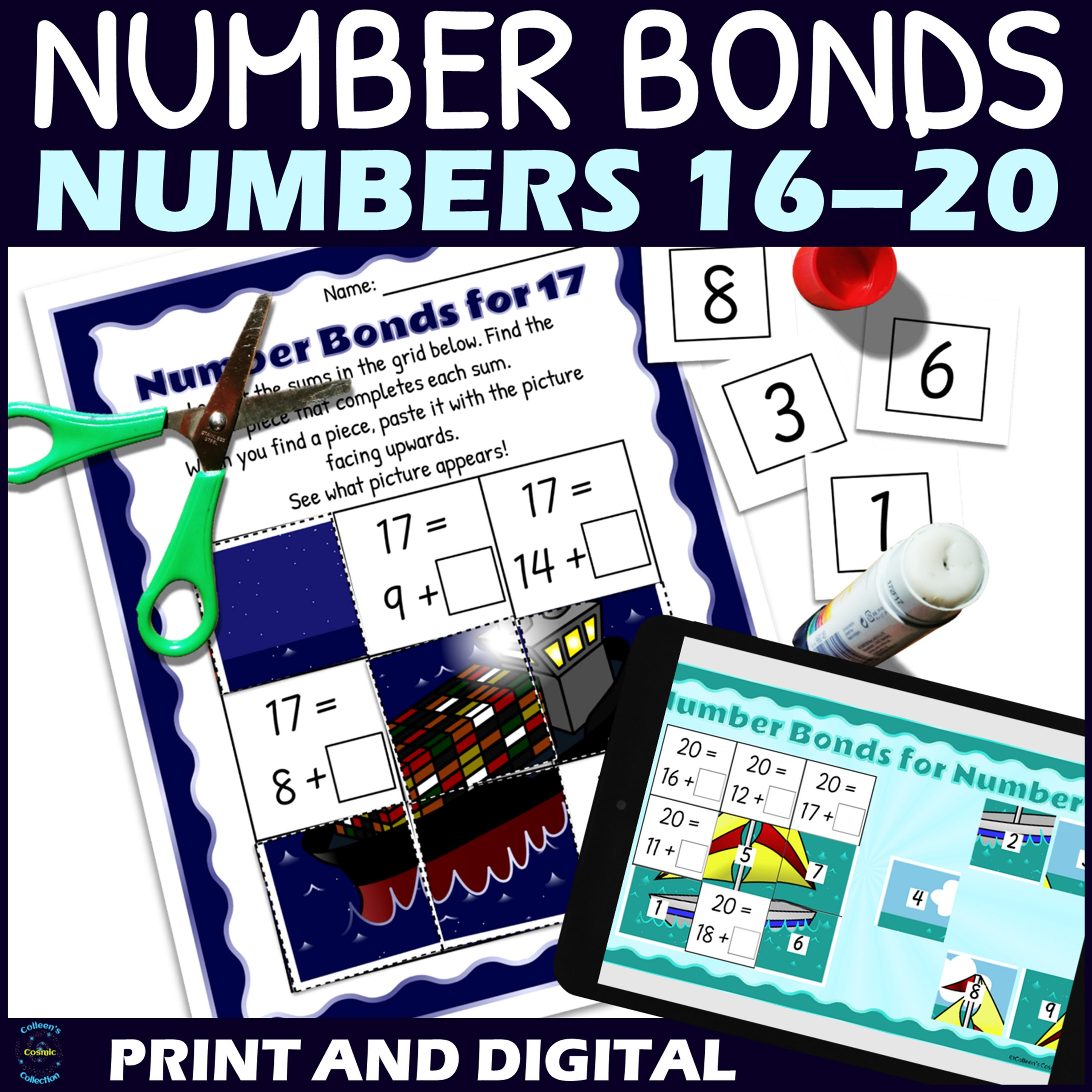Number Bonds to 20 Activity - Cut and Paste Puzzle - 16-20 - Printable ...