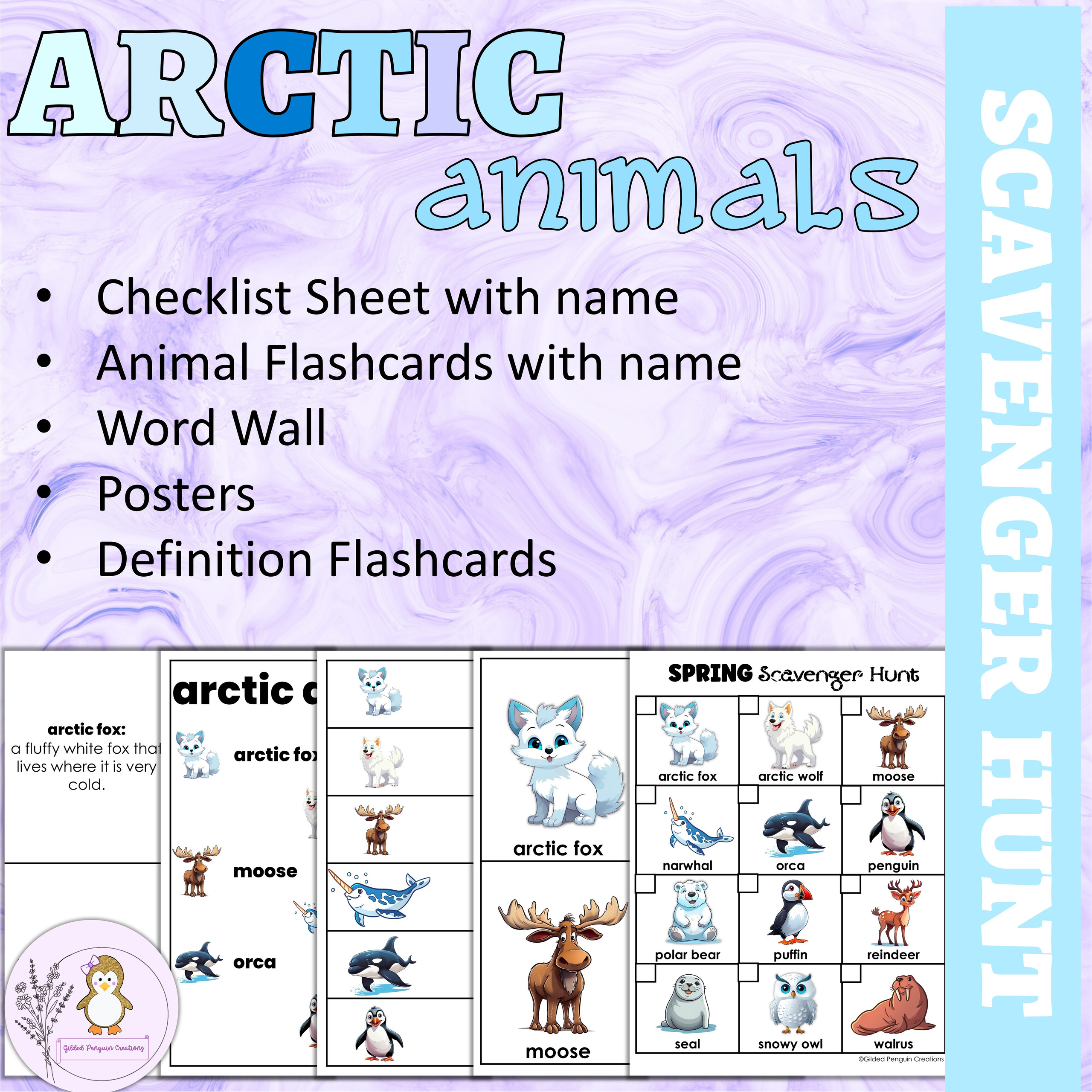 Arctic Continent Scavenger Hunt Arctic Animals Word Wall Definition ...