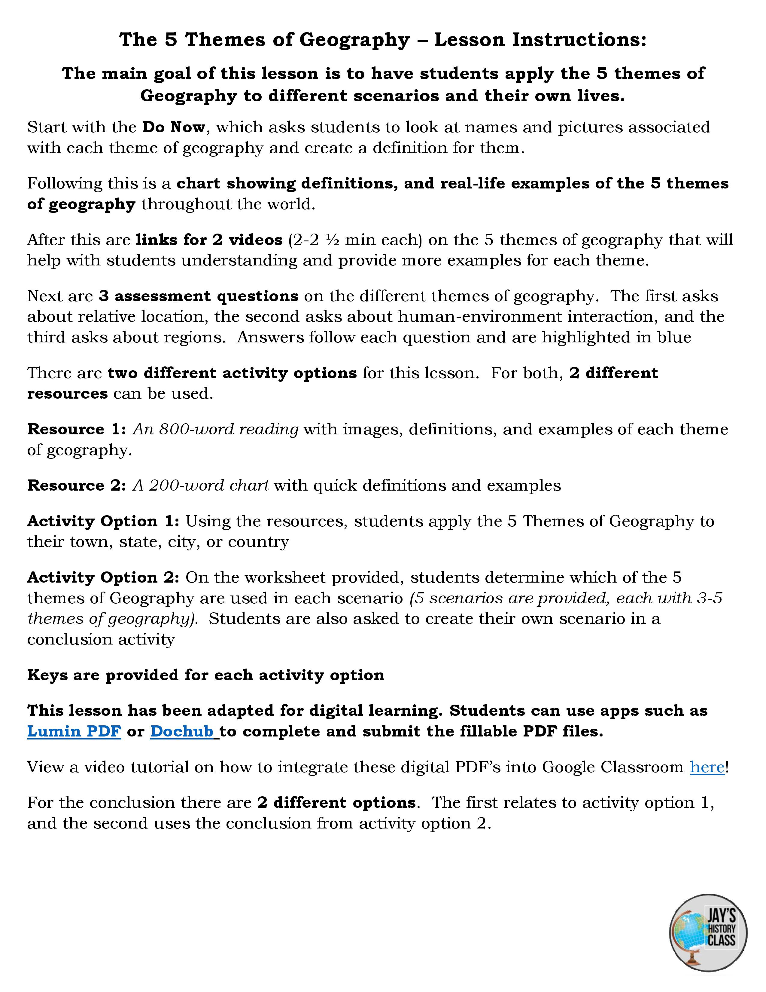 Geography: 5 Themes of Geography Word Wall