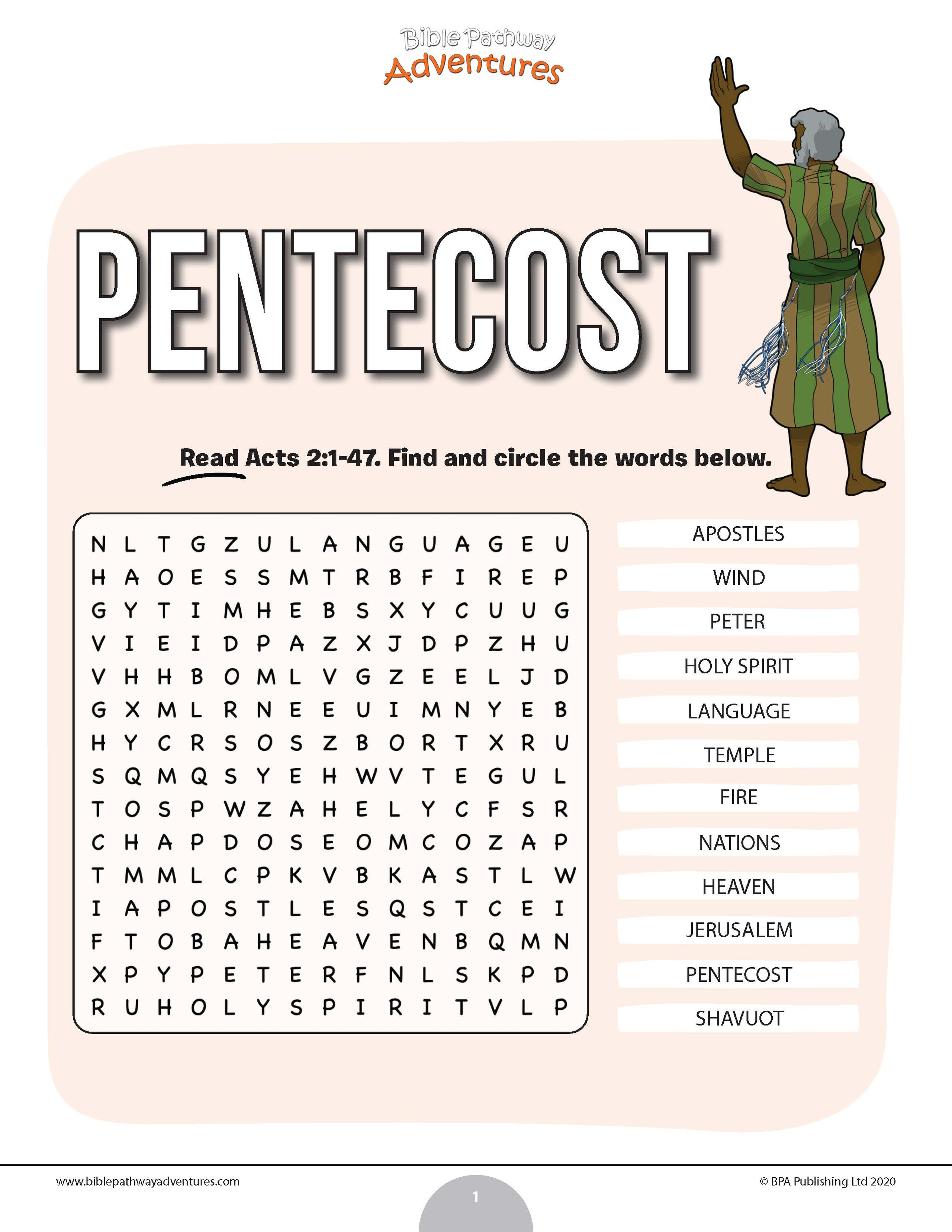 Pentecost word search puzzle
