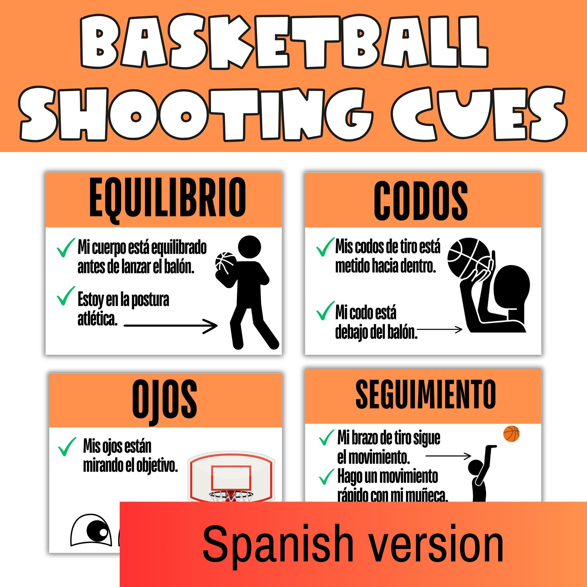 Basketball Shooting Cue Posters | English and Spanish