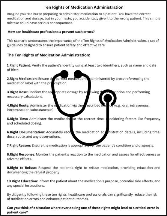 Medication Scenarios for CNA, PCT, or Nursing Spot Errors & Apply 10 Rights