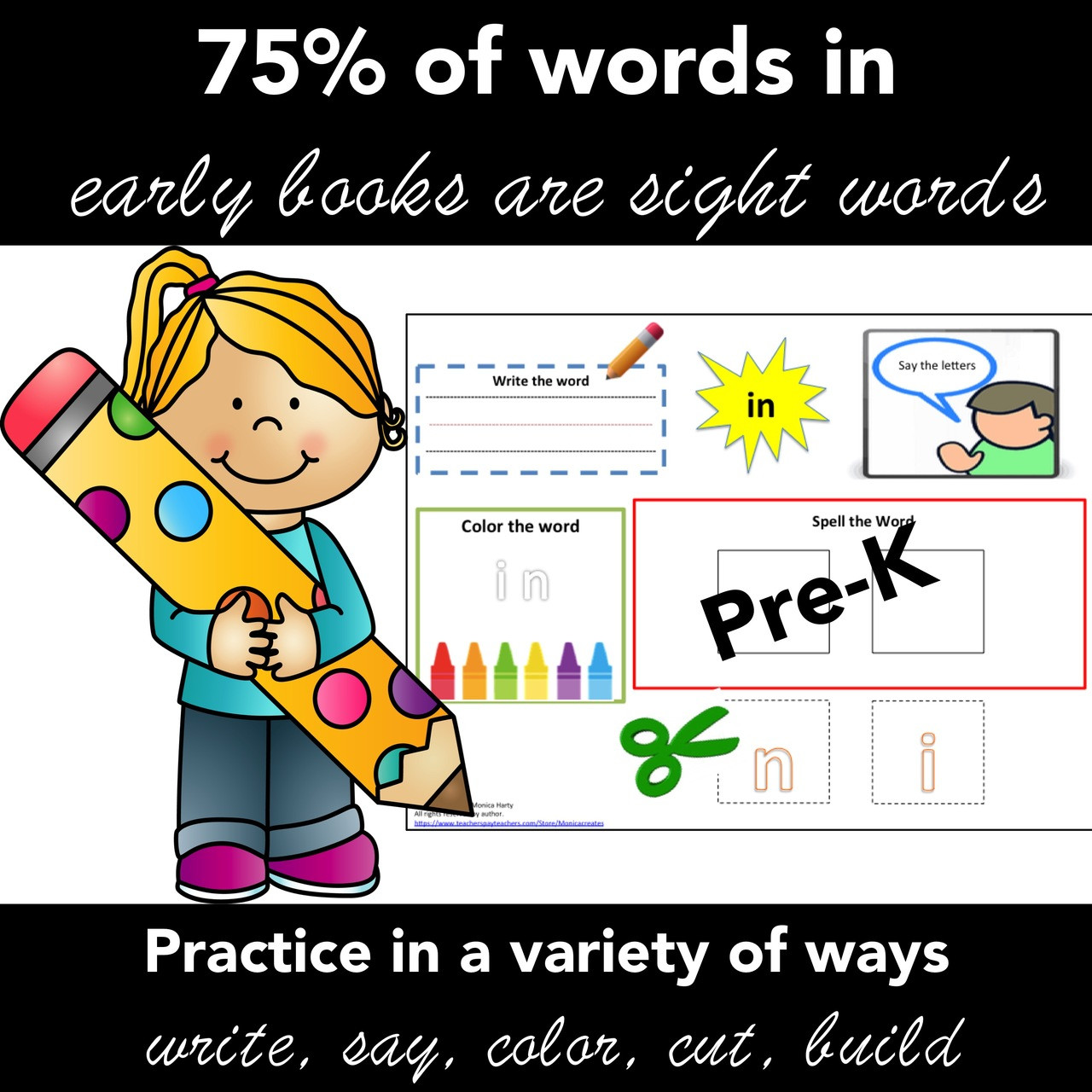 Sight Word Practice - Pre-K - Task Cards - Write - Color - Say - Spell ...