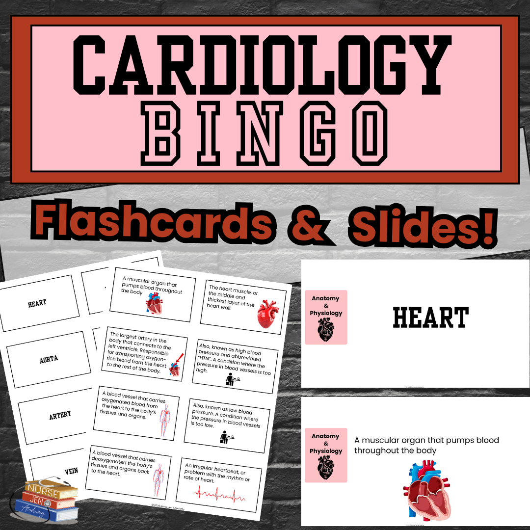 Cardiology BINGO Game/Flashcards | Cardiovascular & Heart Health Lesson ...