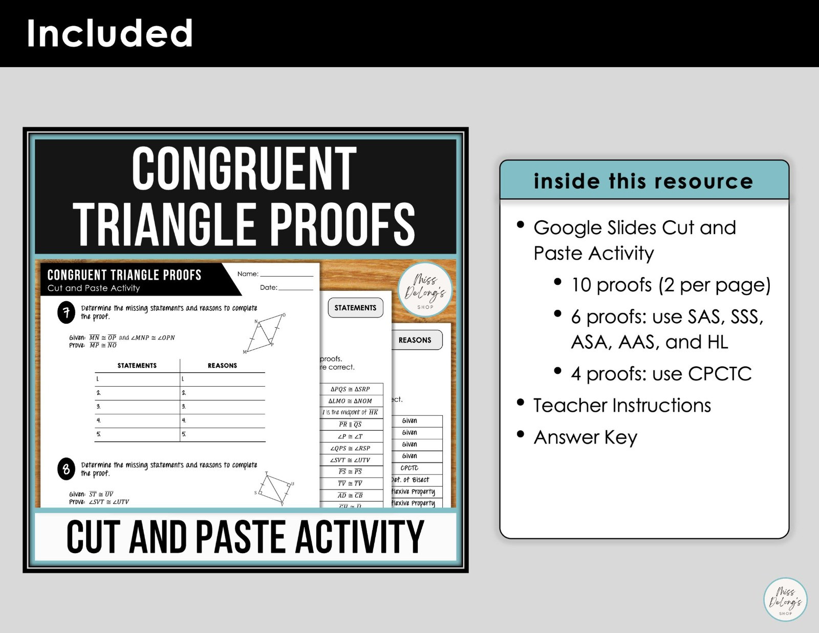 Congruent Triangle Proofs Cut and Paste Activity Print Version