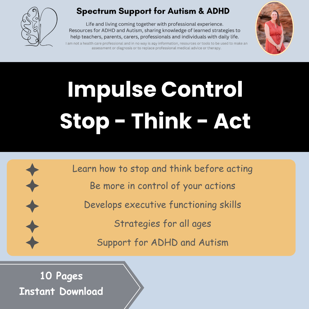 Stop Think Act Impulse Control Therapy Worksheets for Kids