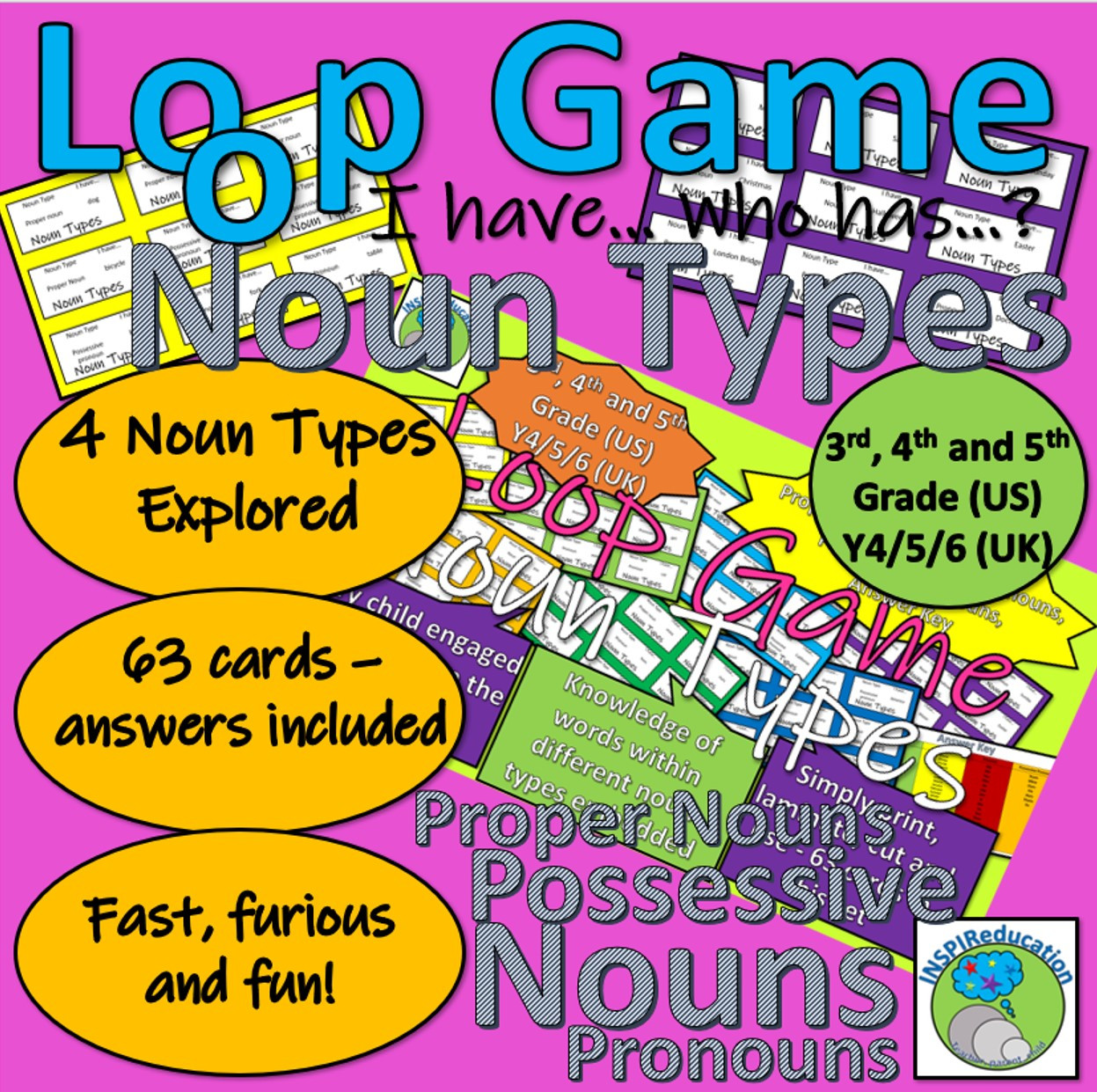Noun Types (Proper, possessive, noun and pronoun) Loop Game (I have ...