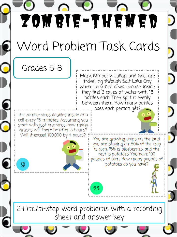 Zombie Themed Word Problem Task Cards - Amped Up Learning