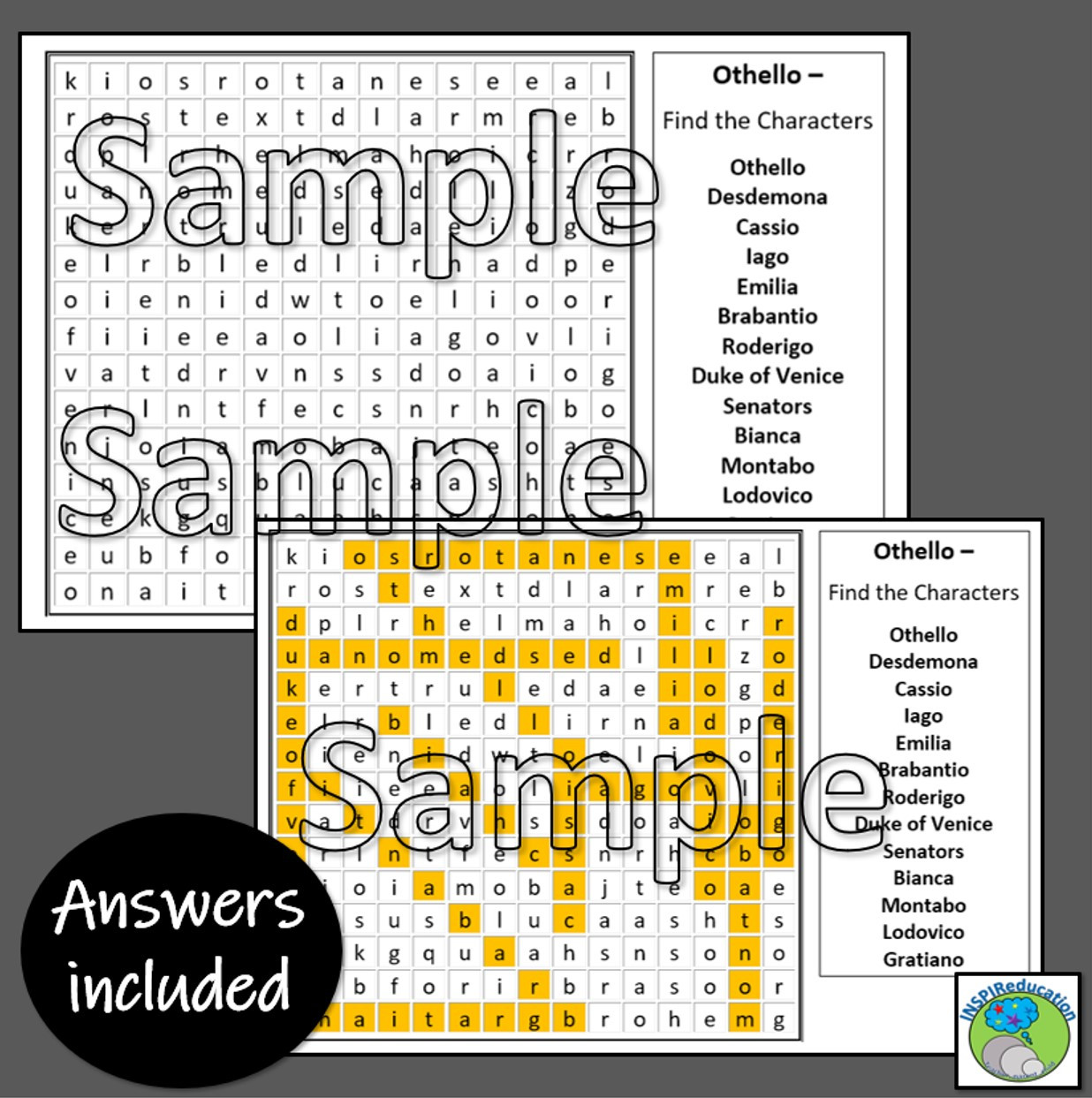 William Shakespeare Tragedies - Othello (Character Wordsearch) - Amped ...