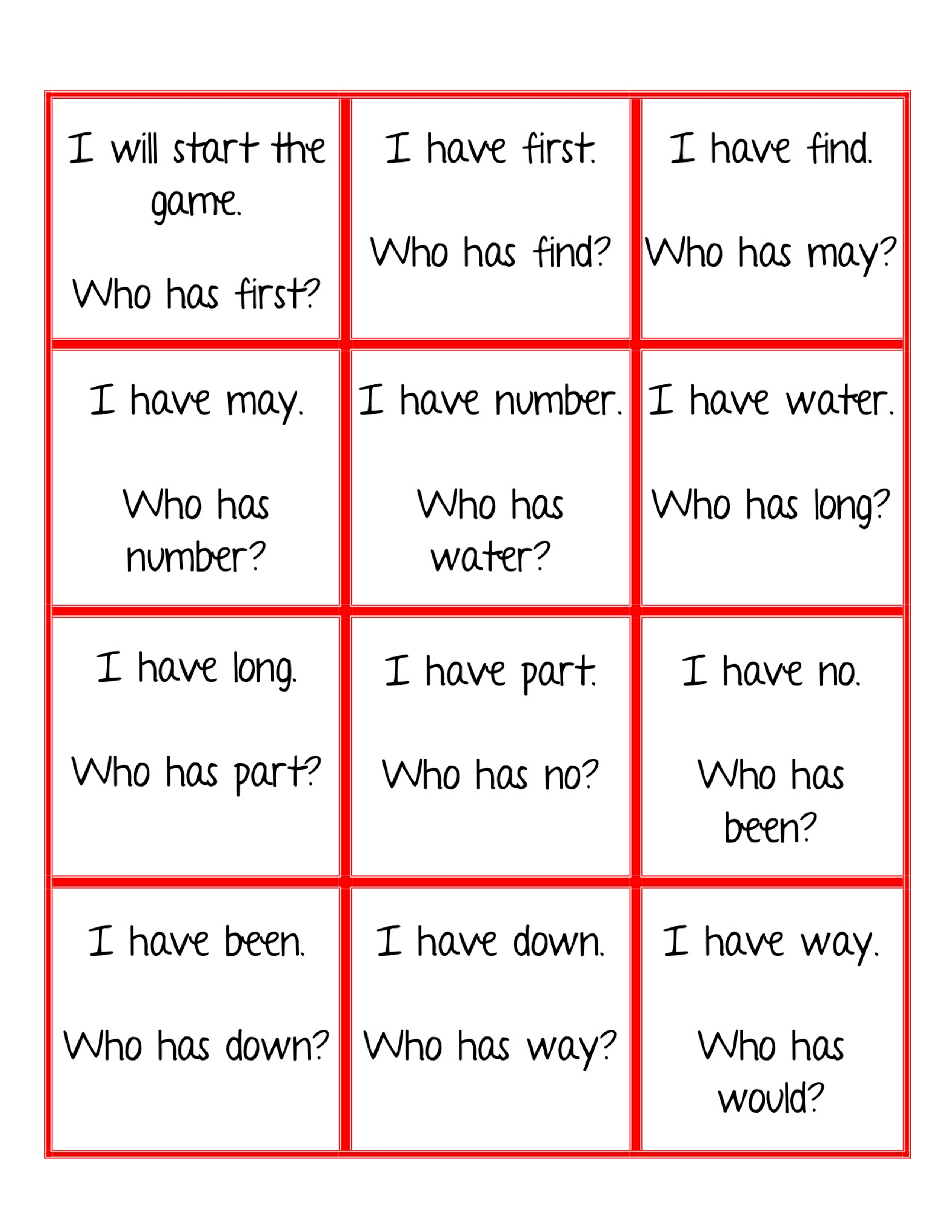 I Have Who Has Sight Words - set 4
