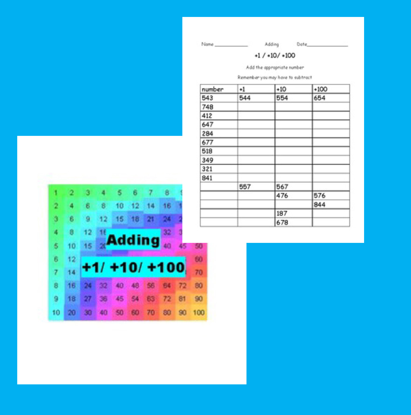 Adding +1/ +10/ +100 worksheet - Amped Up Learning