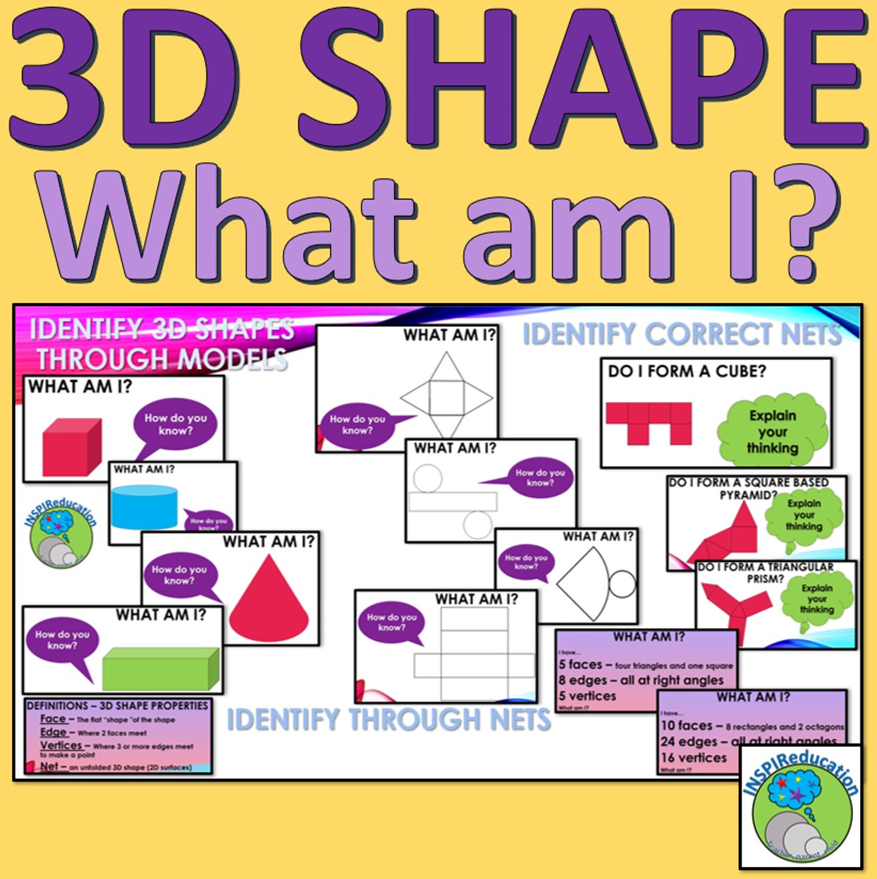 3D Shape - solids, nets and descriptions - 37 slides for teaching ...